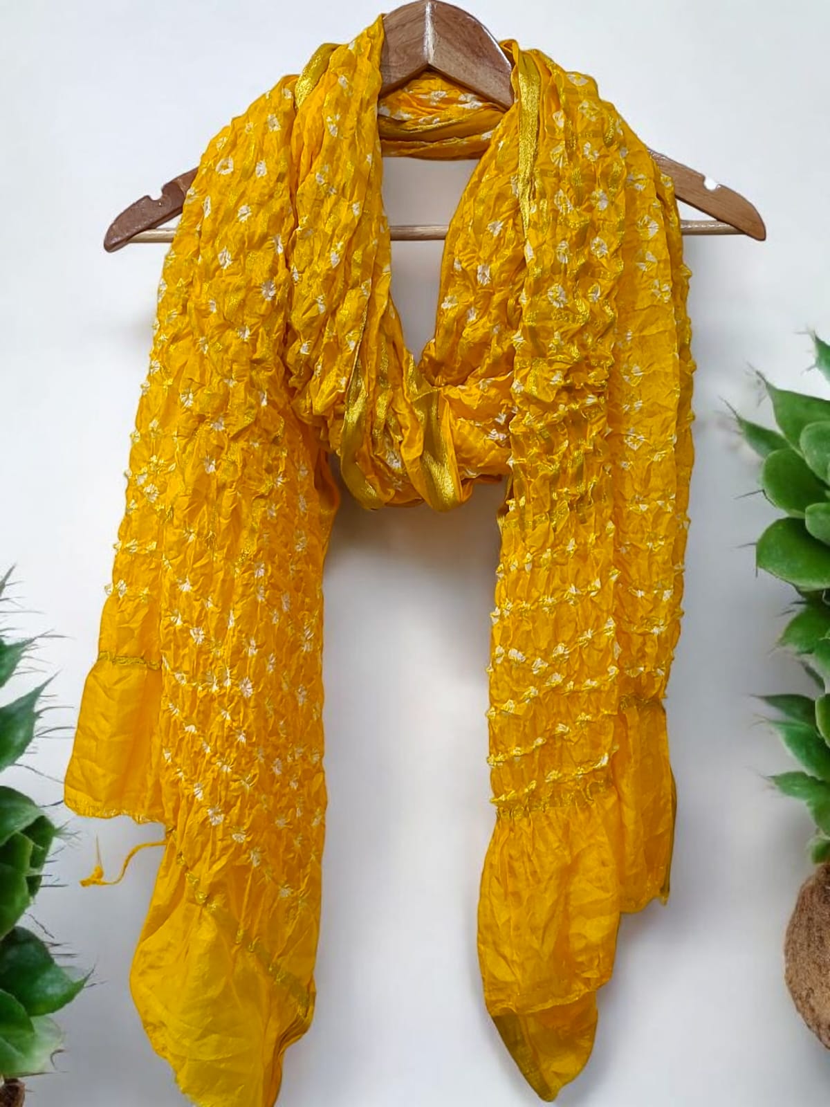 Yellow Color Bandhani Silk 1pcs Dupatta - Leheriya.com
